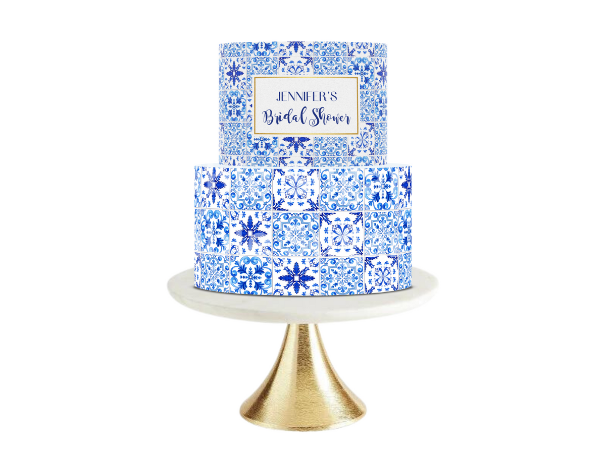 Mediterranean Tile Cake Toppers – Edible Lemon & Blue Tile Party ...