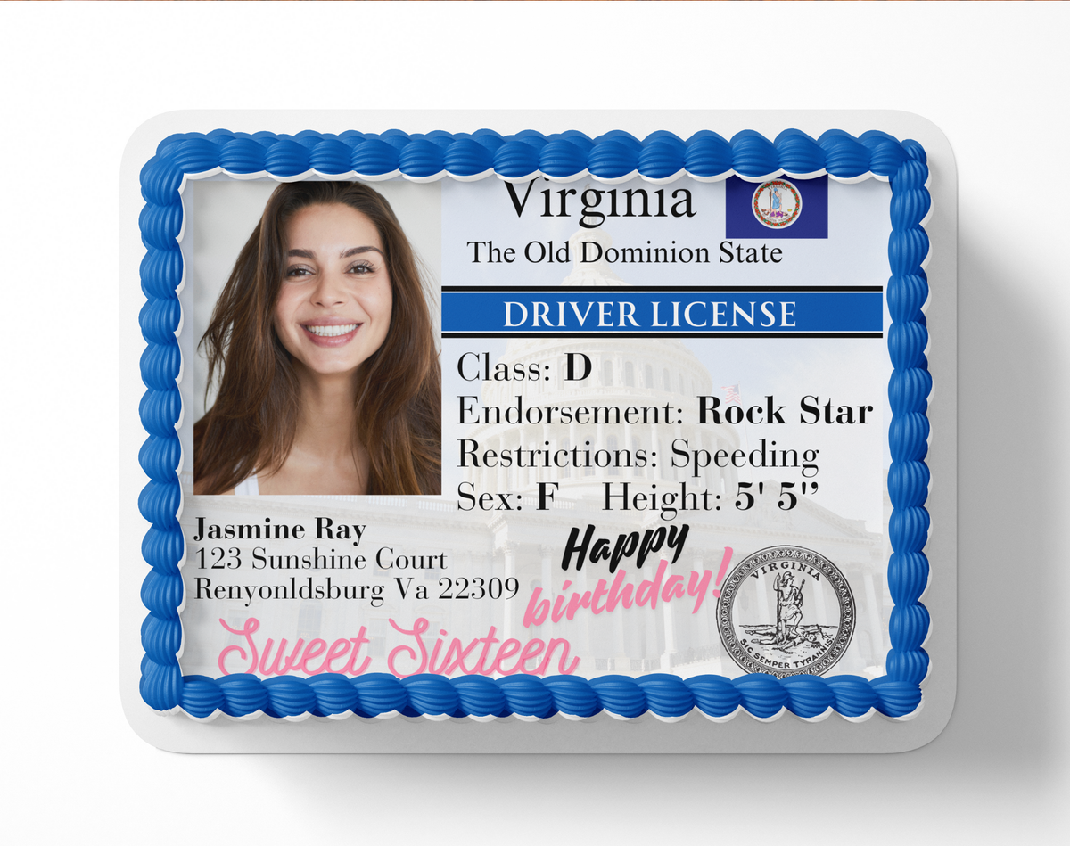 Sweet 16 Driver’s License Cake Toppers – Personalized Edible Images ...