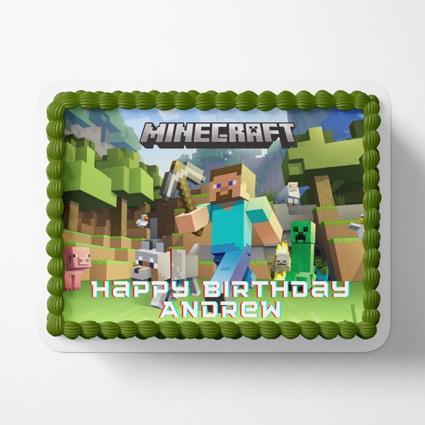 Minecraft Cake Topper Round Edible Image Mindcraft Birthday Party ...